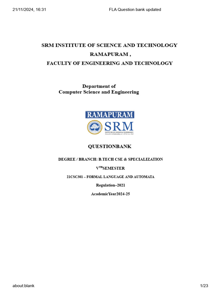 FLA Question Bank Updated | PDF | Automata Theory | Models Of Computation