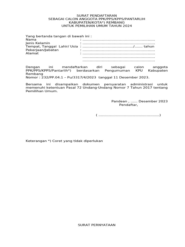 1.edit Form Pendaftaran Kpps 2024 | PDF
