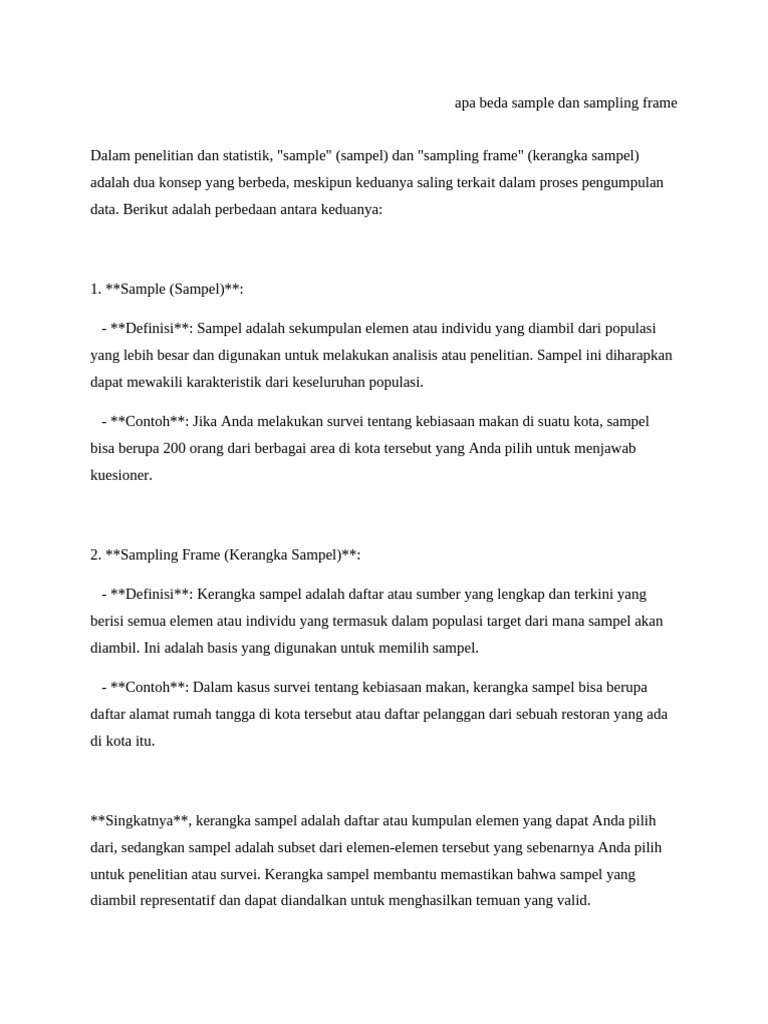 Perbedaan Sampel dan Kerangka Sampel | PDF