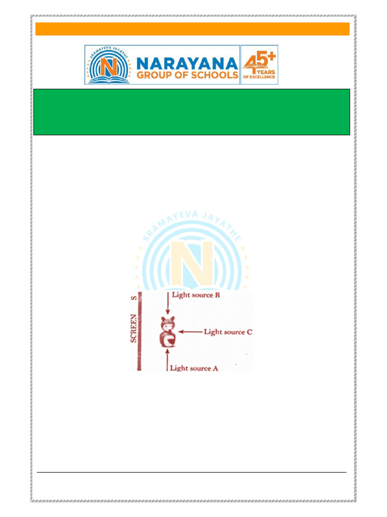 Cbse - VI - Phy-Nlearn Assessment - Light, Shadow and Reflection - QP (2024-25) | PDF | Shadow ...