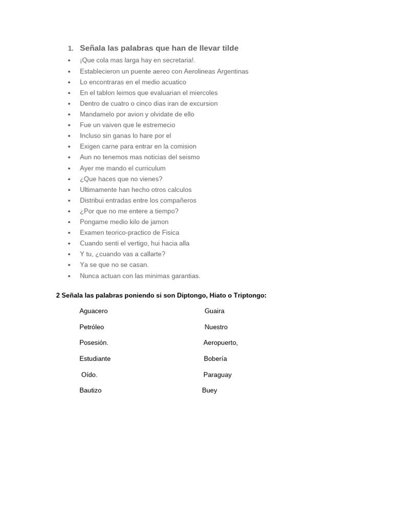 Ejercicios lengua | PDF