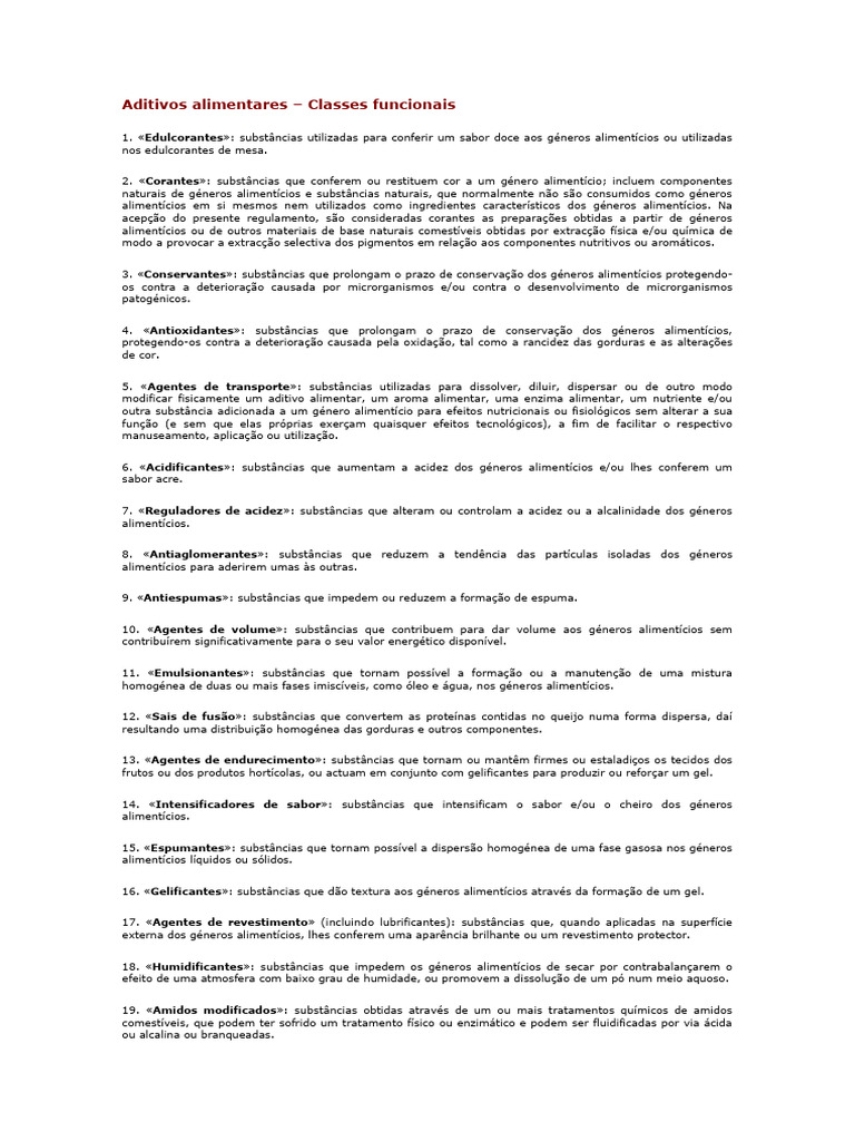 Aditivos Alimentares - Classes Funcionais | PDF | Química | Substancias ...