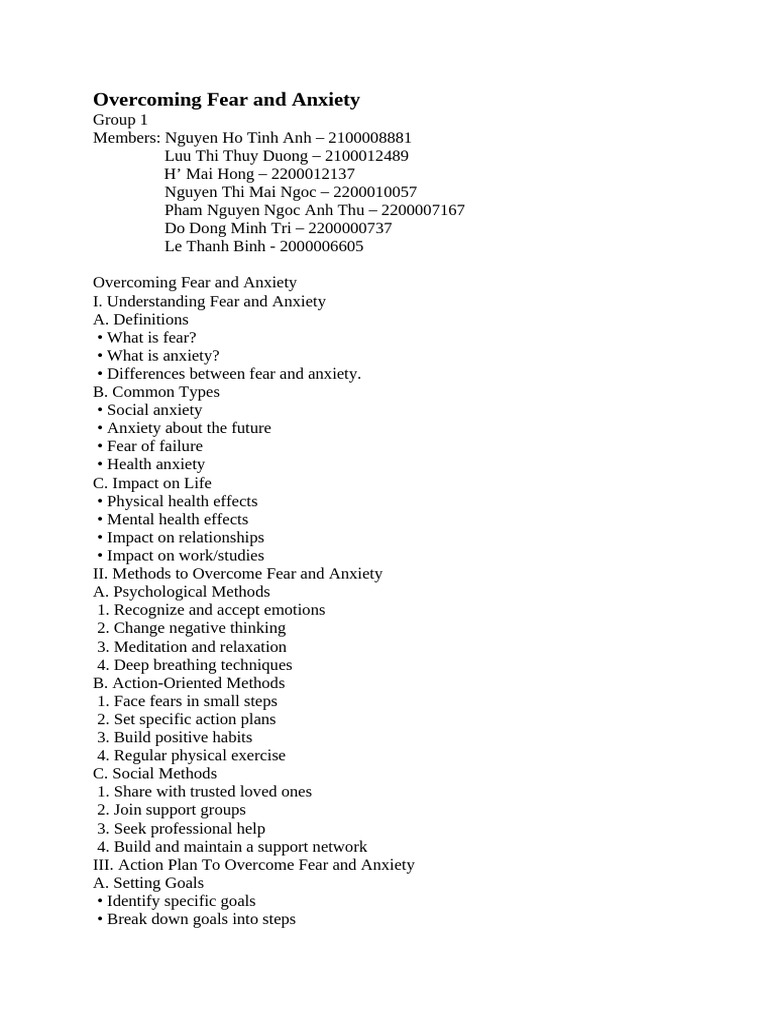 Strategies to Overcome Fear and Anxiety | PDF