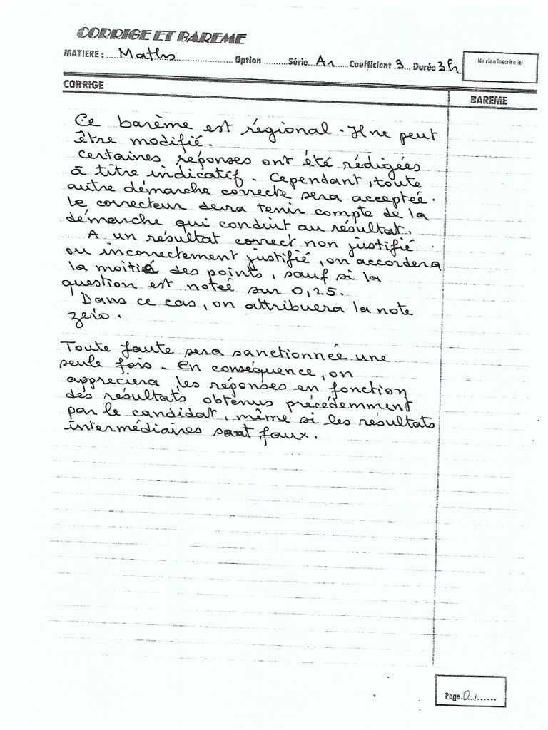 Math Bac Corrigé Serie A1 | PDF