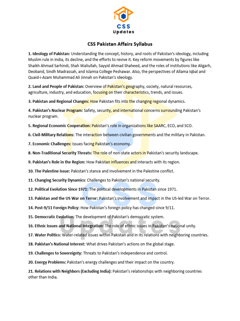 CSS Pakistan Affairs Syllabus 2025 | PDF | Pakistan