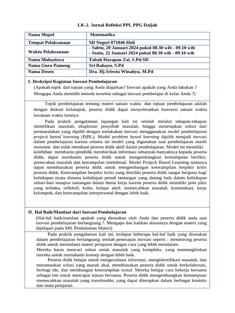 Inovasi Pembelajaran Matematika PjBL SD | PDF