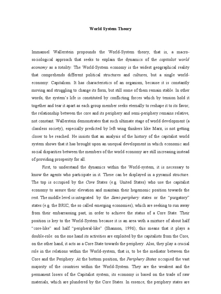 First Essay - World-System Theory | PDF | World Systems Theory | Capitalism