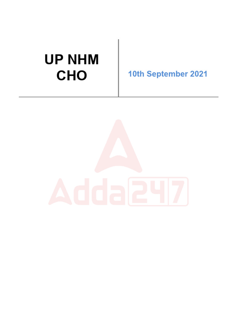 UP NHM CHO Previous Year Paper Held On 10th September 2021 English ...