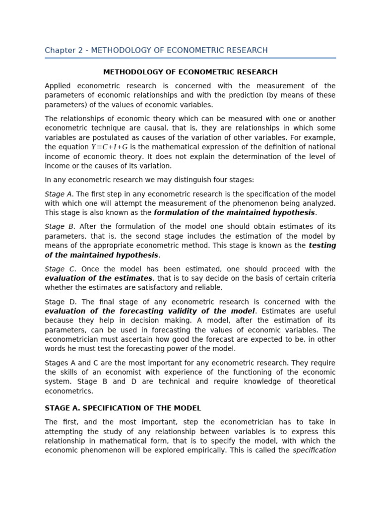Chapter 2 - METHODOLOGY OF ECONOMETRIC RESEARCH | PDF | Econometrics ...