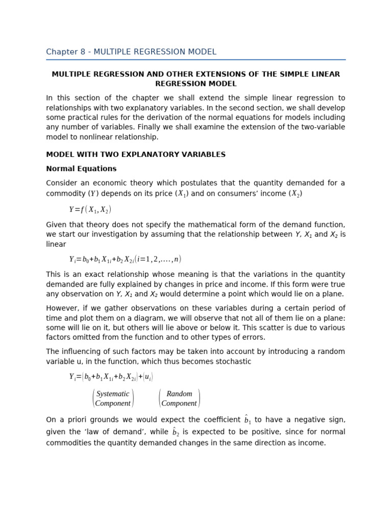 Chapter 8 - MULTIPLE REGRESSION MODEL | PDF | Estimator | Errors And ...
