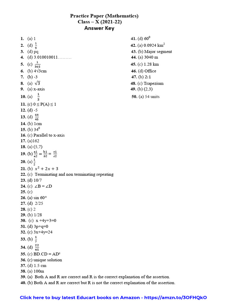 Mathematics Term 1 Paper Solution | PDF