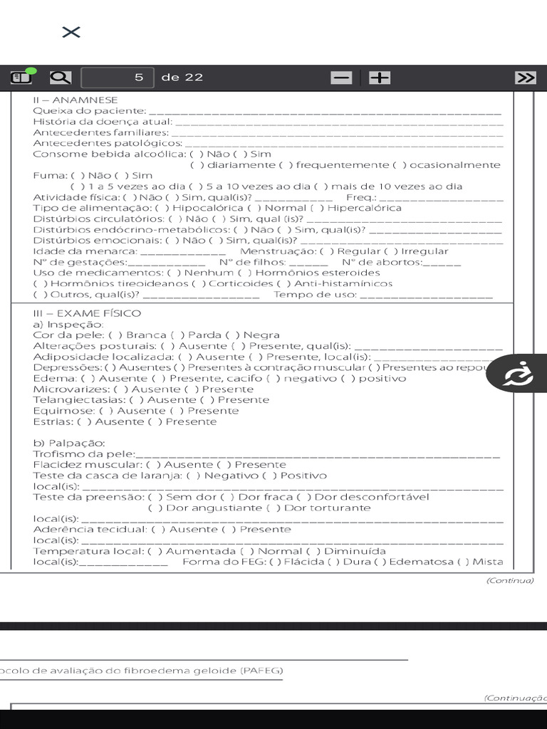 Protocolo de avaliação do fibro edema gelóide (pafeg) Plataforma A ...