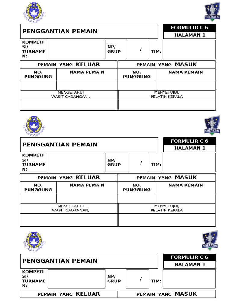 C6. Form Penggantian Pemain | PDF