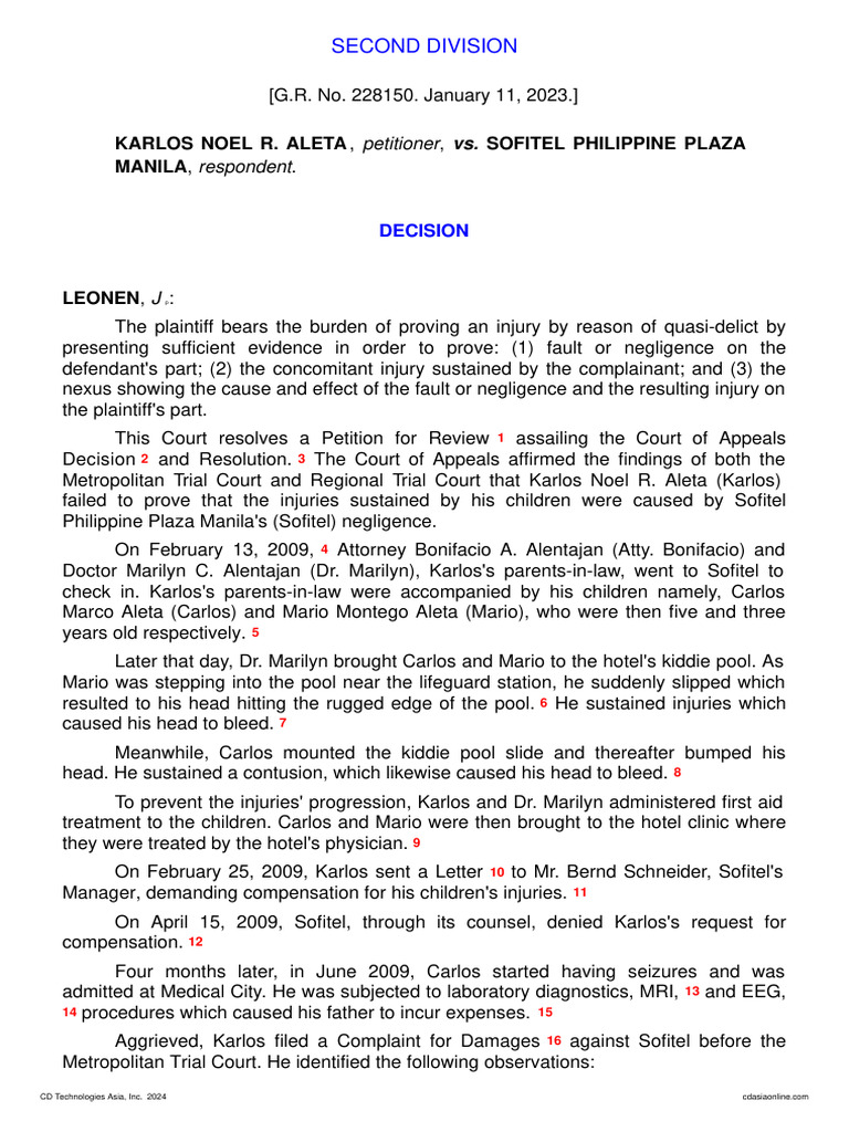 Aleta v. Sofitel Philippine Plaza Manila | PDF | Damages | Negligence