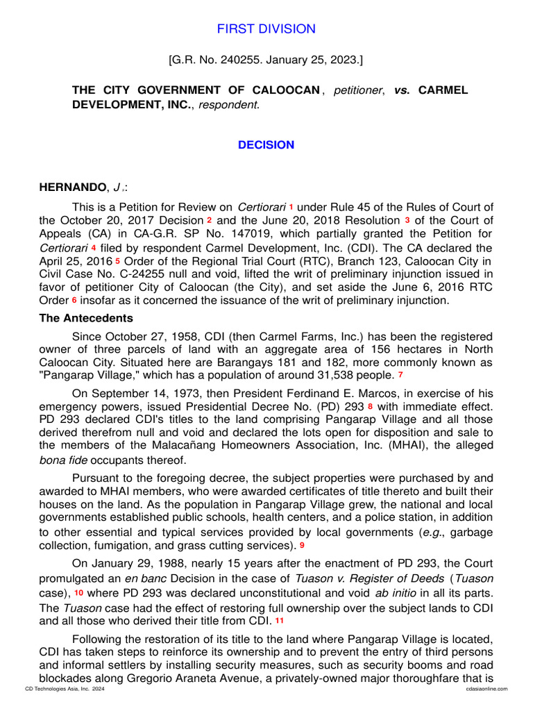 City Government of Caloocan v. Carmel Development, Inc. | PDF | Injunction | Certiorari