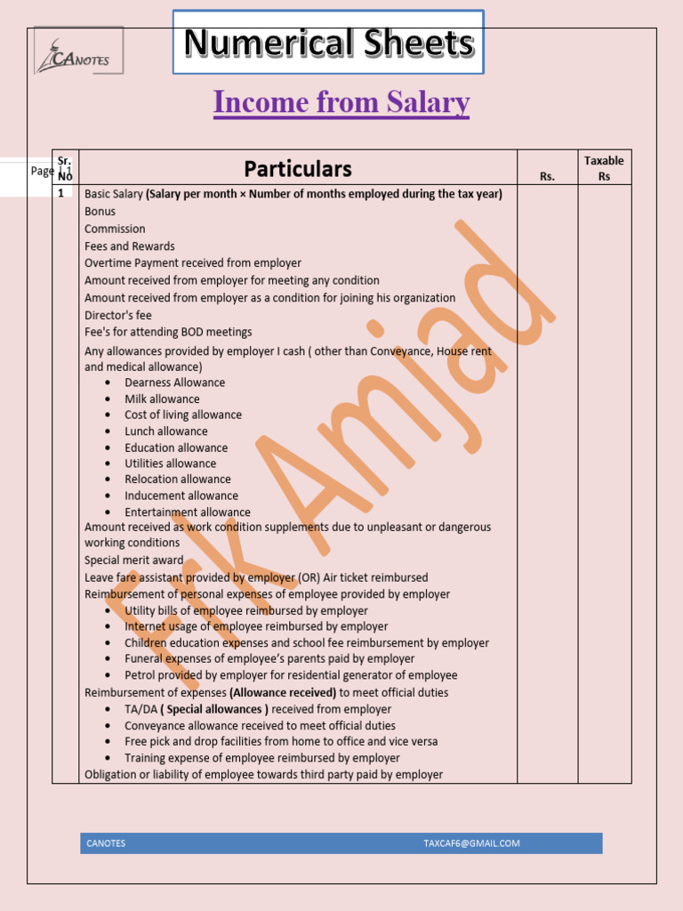 Income From Salary Sheet | PDF | Cost Of Living | Employment
