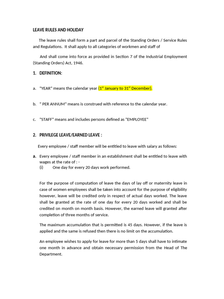 Leave Rules Under Standing Orders Shop Act | PDF | Employment | Salary