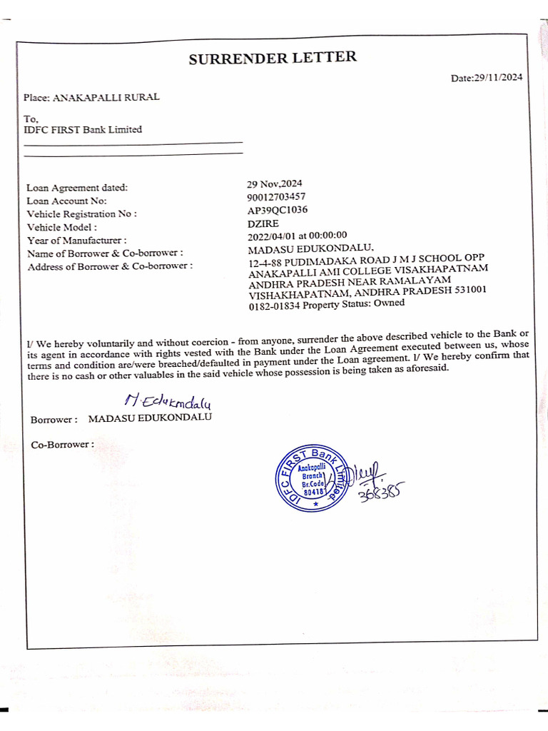 surrender letter | PDF