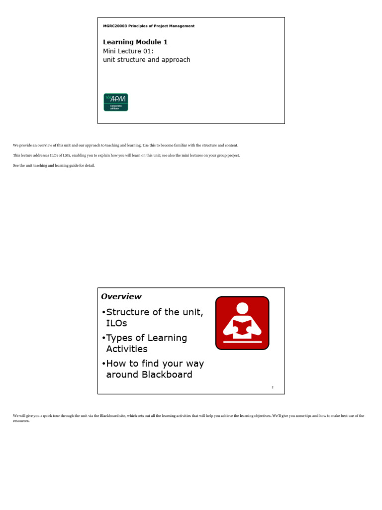 LM1 ML01 Unit Structure and Approach NOTES | PDF | Learning | Lecture