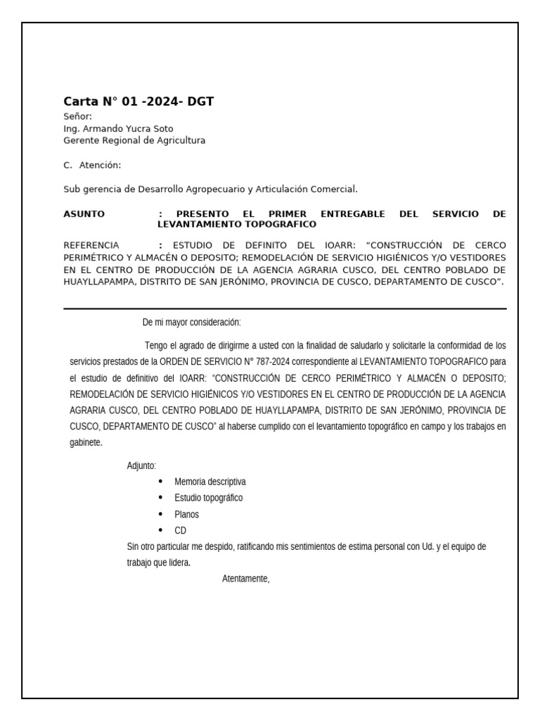 CARTA #001 Deyvi | PDF