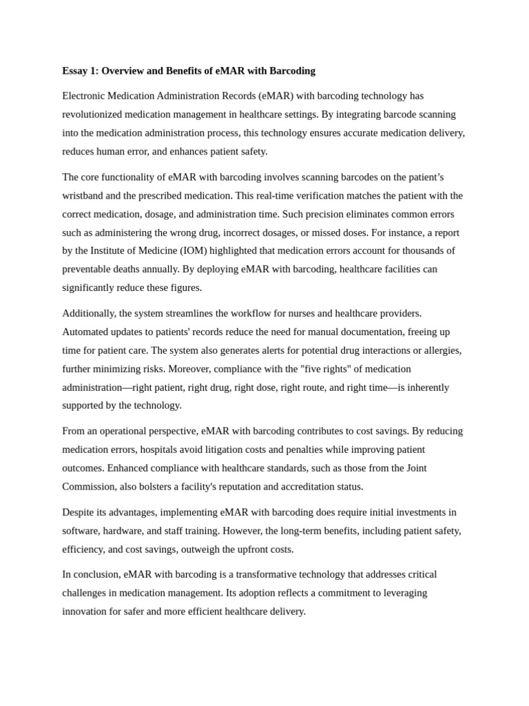 Overview and Benefits of eMAR With Barcoding | PDF
