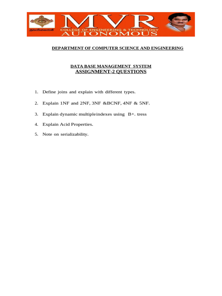 DBMS Assignment for CS Students | PDF