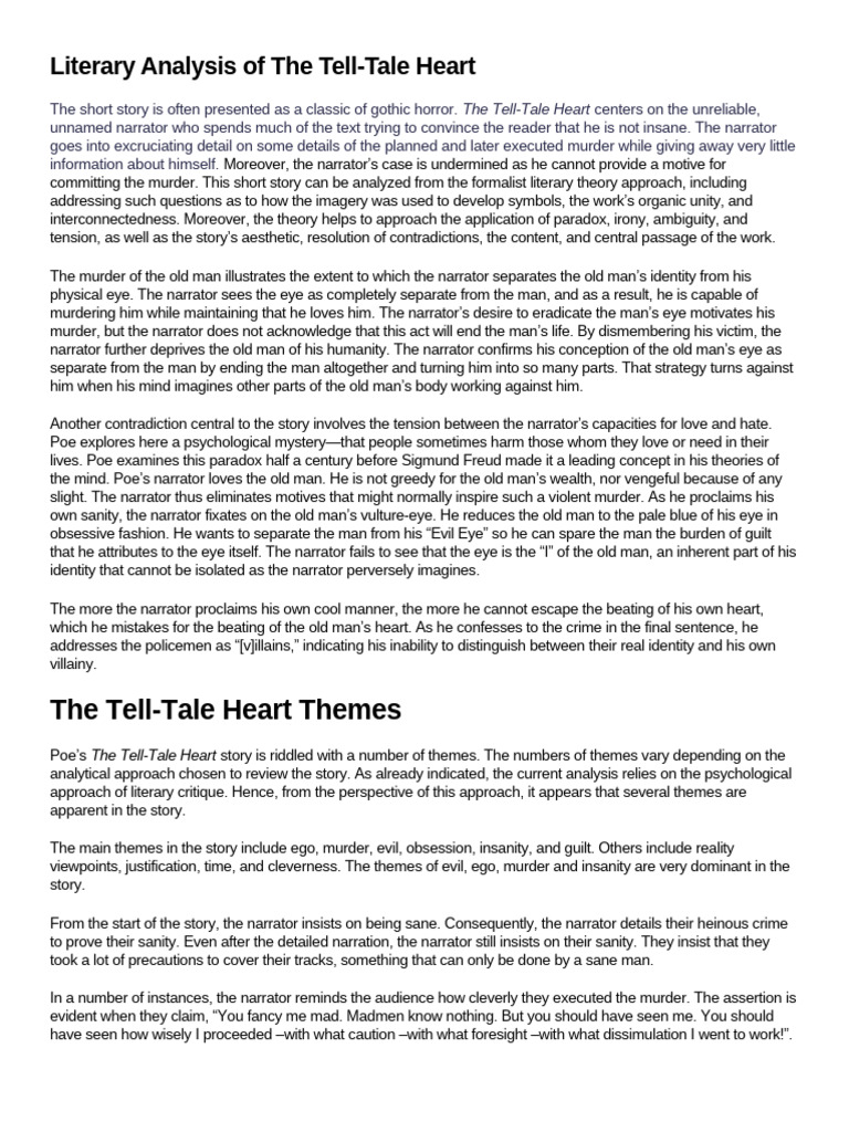 Literary Analysis of The Tell-Tale Heart | PDF | Narration