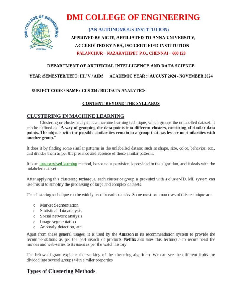 CBSYLLABUS BDA | PDF | Cluster Analysis | Machine Learning