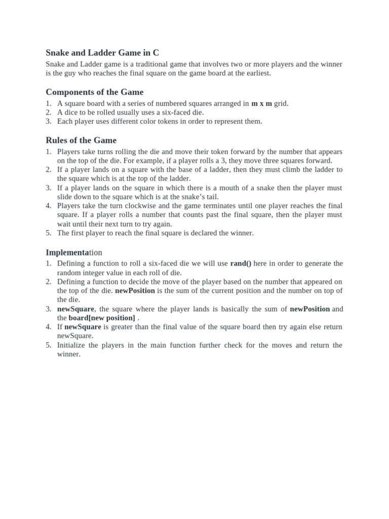 Snake and Ladder Game in C | PDF | Computer Science | Computing