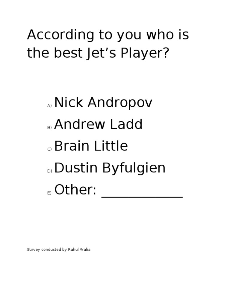 Who Is Your Favourite Jets Player | PDF