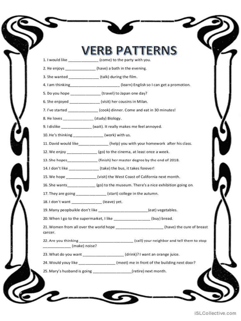 Verb Patterns Activities Promoting Classroom Dynamics Group Form ...