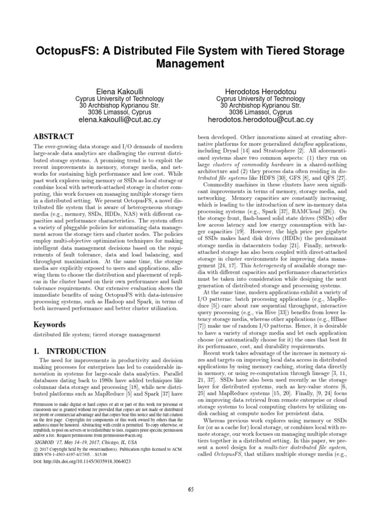 OctopusFS: A Distributed File System With Tiered Storage | PDF | Solid State Drive | Computer ...