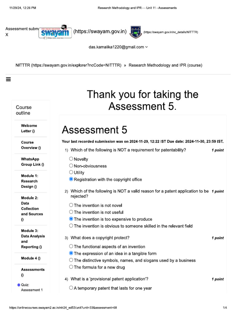 RM&IPR SWAYAM ASSIGNMENT 5 | PDF