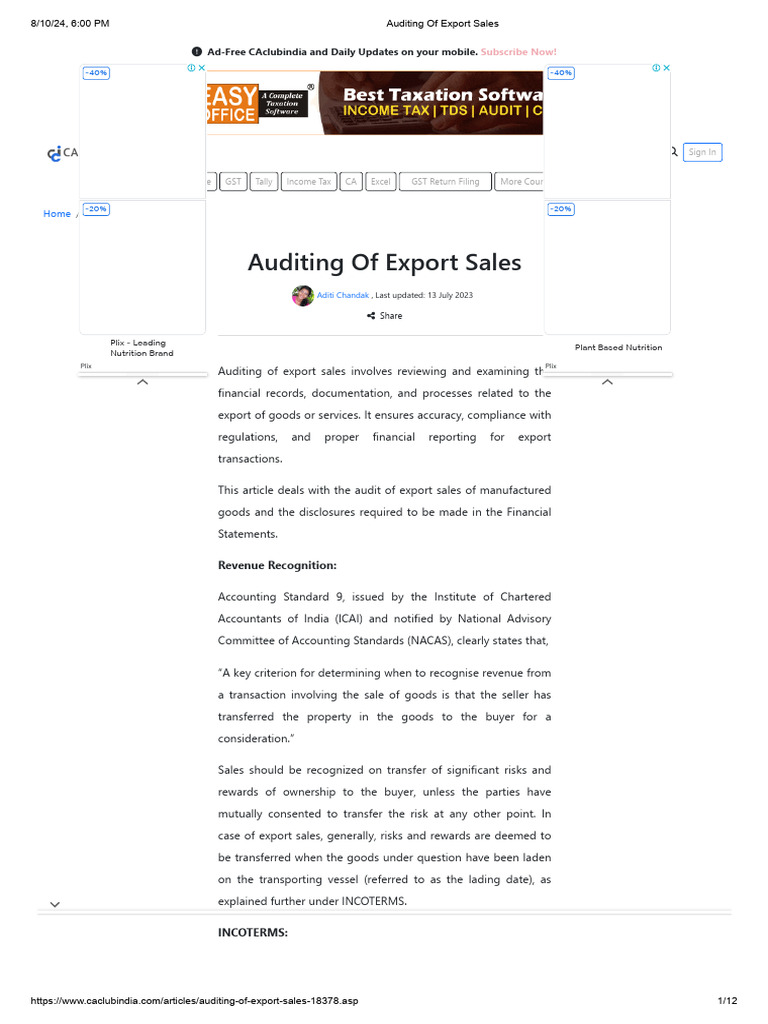 Auditing of Export Sales | PDF | Business | Trade