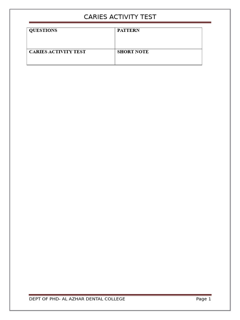 Caries Activity Assessment Methods | PDF