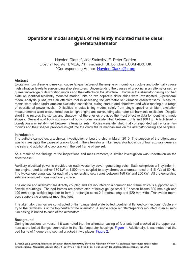 Operational modal analysis of resiliently mounted marine diesel ... Operational modal analysis of resiliently mounted marine diesel ...