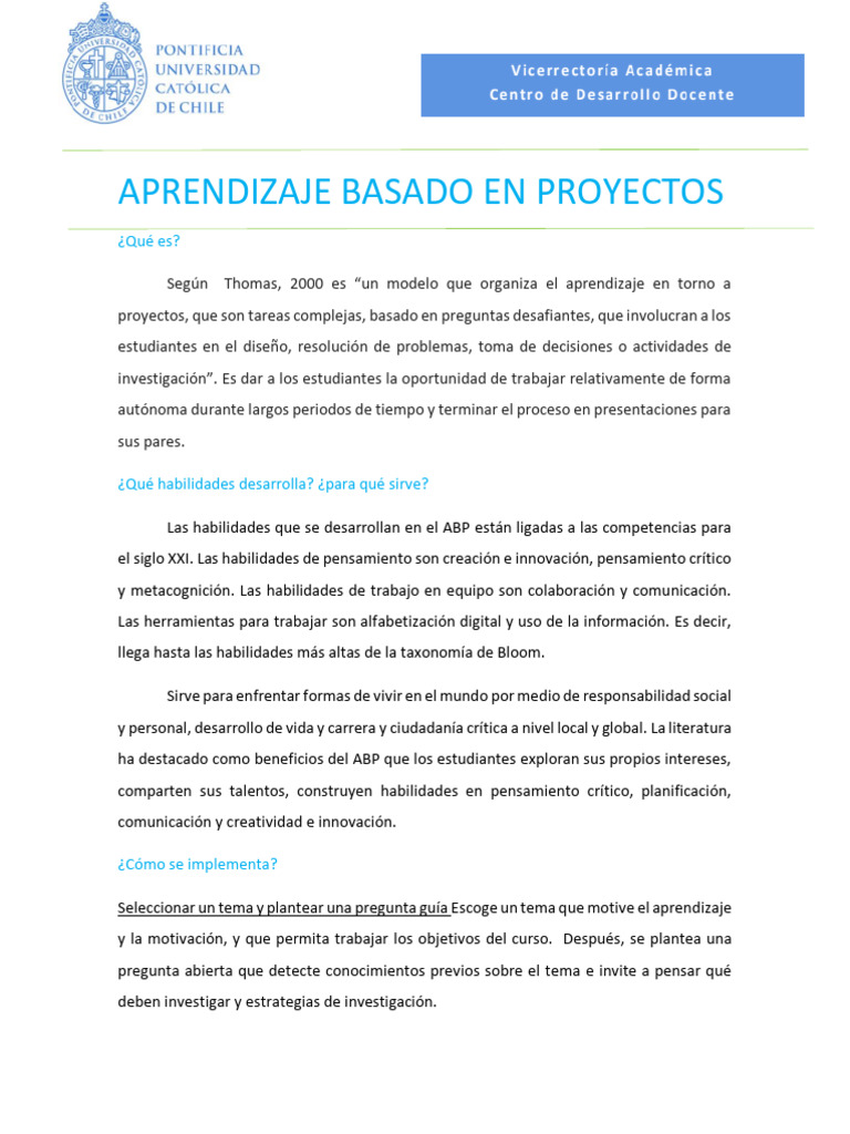 Aprendizaje Basado en Proyectos: Guía y Beneficios | PDF | Cognición ...