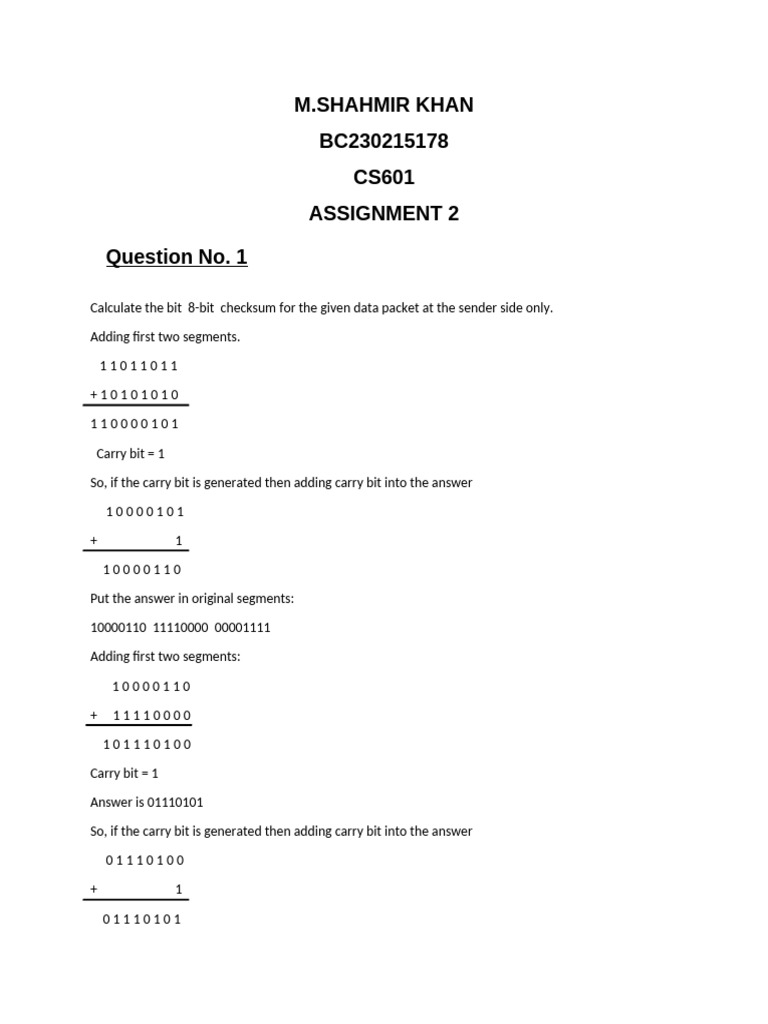M.Shahmir Khan BC230215178 CS601 Assignment 2 Question No. 1 | PDF