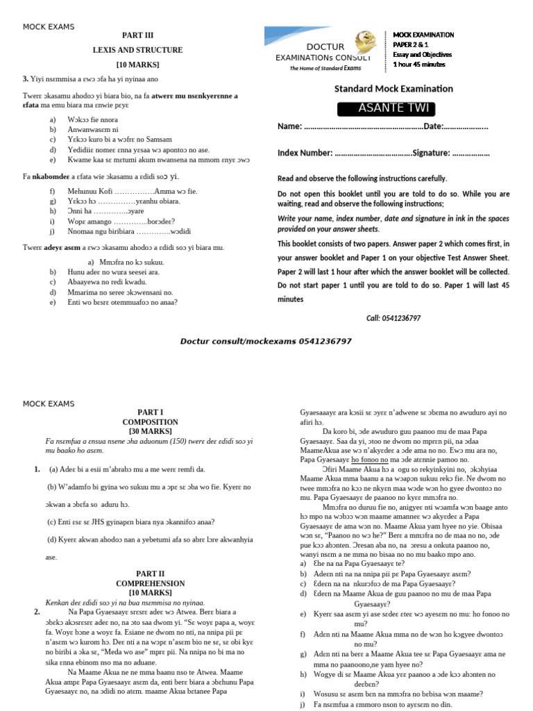 ASANTE TWI PAPER 2 | PDF | Ghana