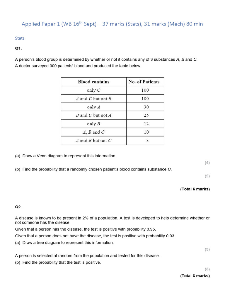 A2 - WB September 16th Applied Paper 1 | PDF | Acceleration | Quantity