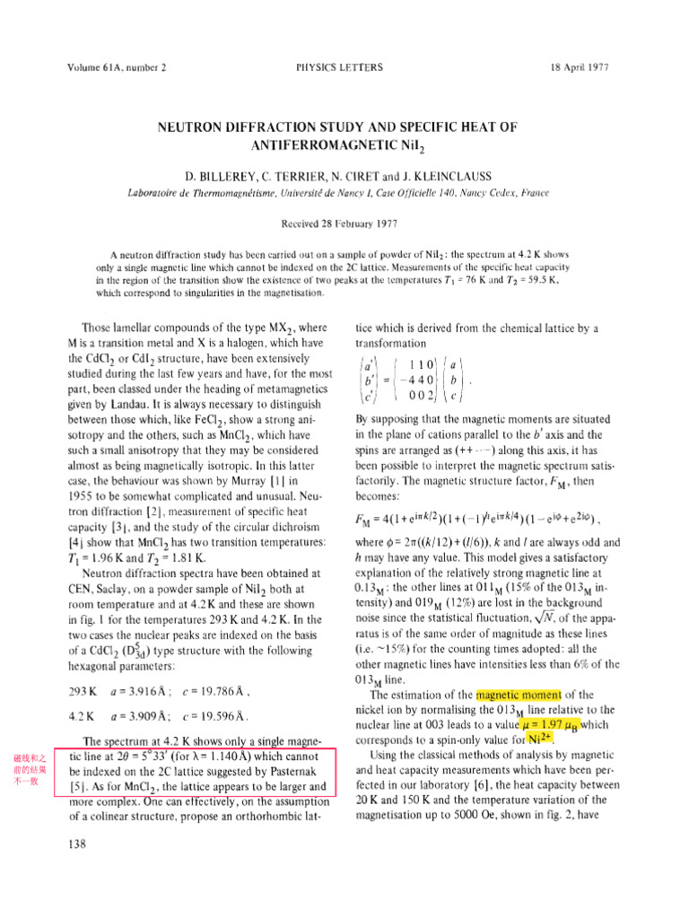Neutron Diffraction Study and Specific Heat of Antiferromagnetic NiI2 | PDF | Chemistry ...