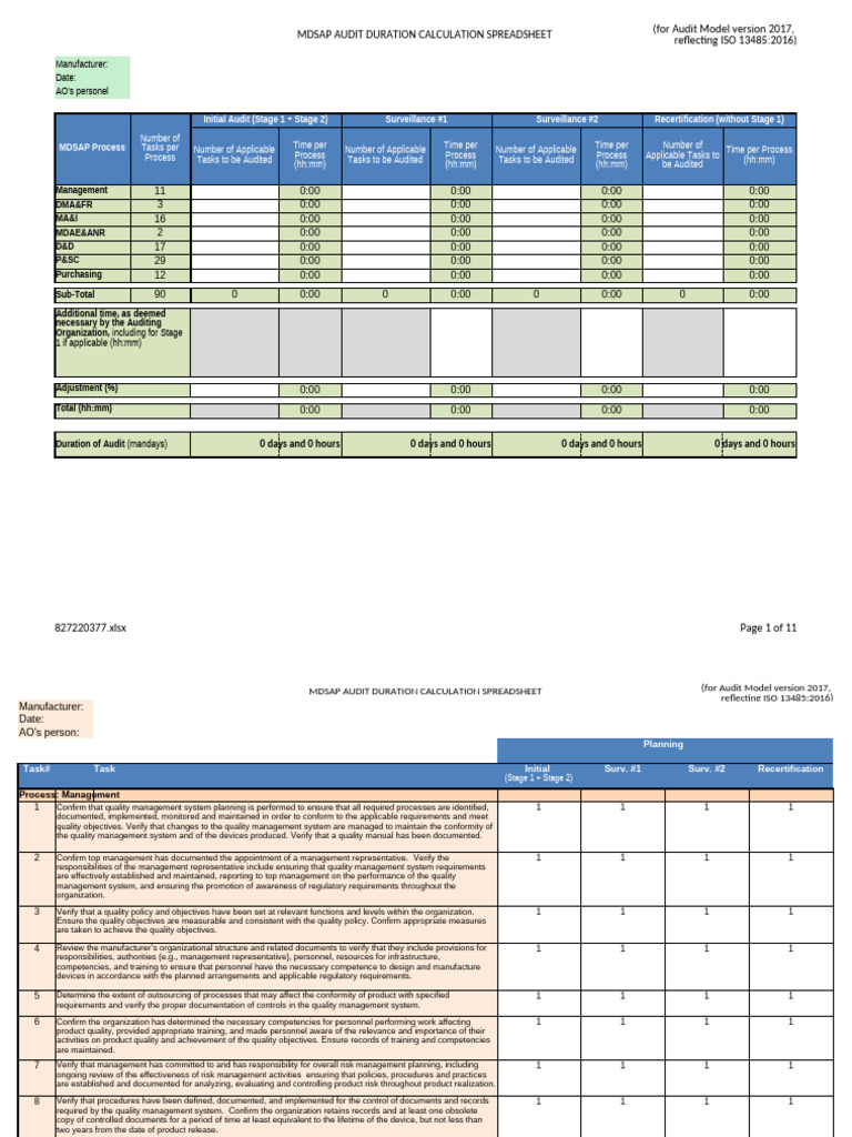 MDSAP AU F0008.2.002 Audit Duration Calculation Form (Audit Model 2017 ...