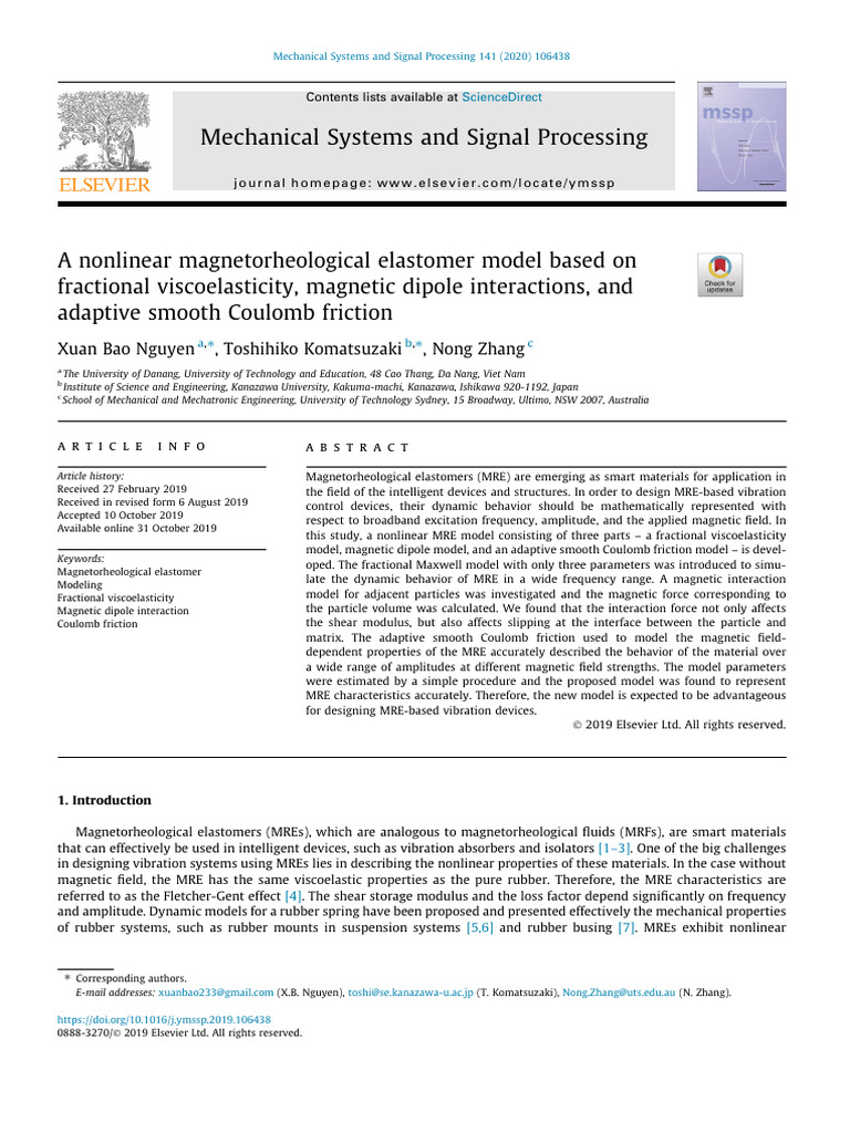 Mechanical Systems and Signal Processing: Xuan Bao Nguyen, Toshihiko Komatsuzaki, Nong Zhang ...