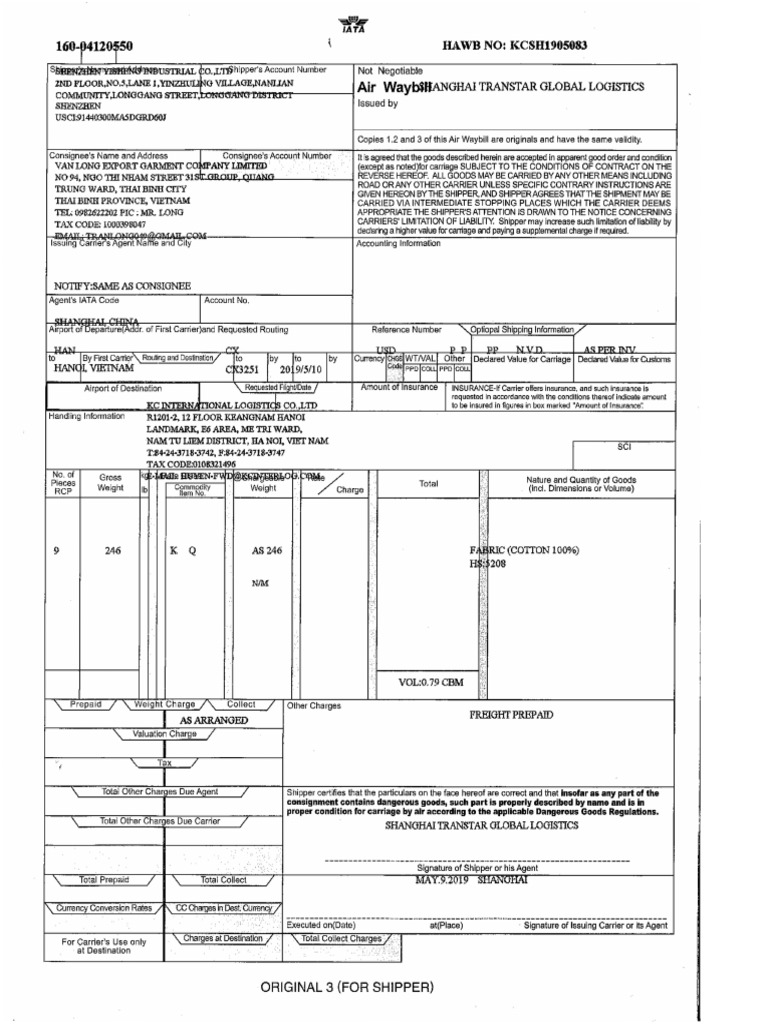 Hawb - KCSH1905083 | PDF