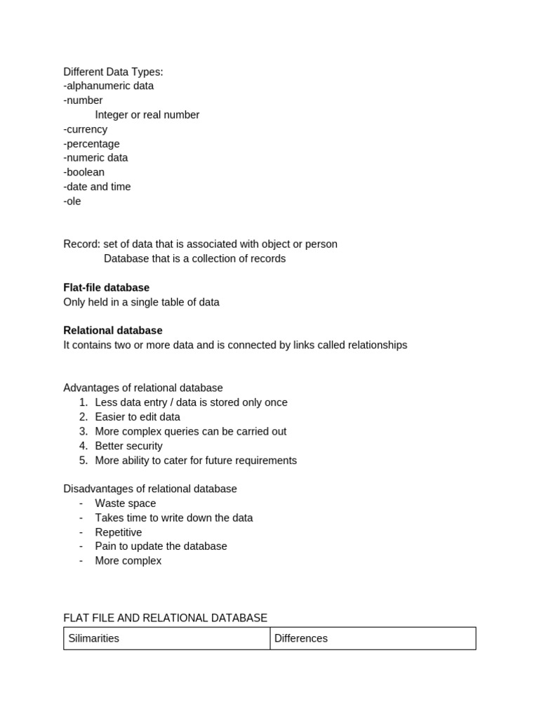 S4_ICT_Theory Data Type and databases Review | PDF | Relational Database | Databases
