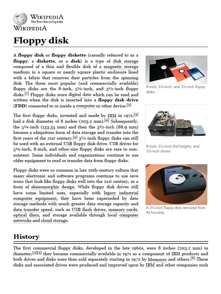 Floppy disk - Wikipedia | PDF | Floppy Disk | Computer Data Storage