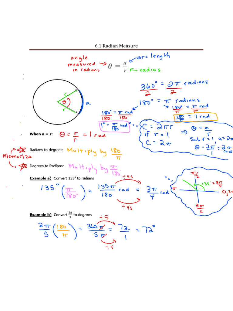 6.1 Radian Measure Completed Note | PDF