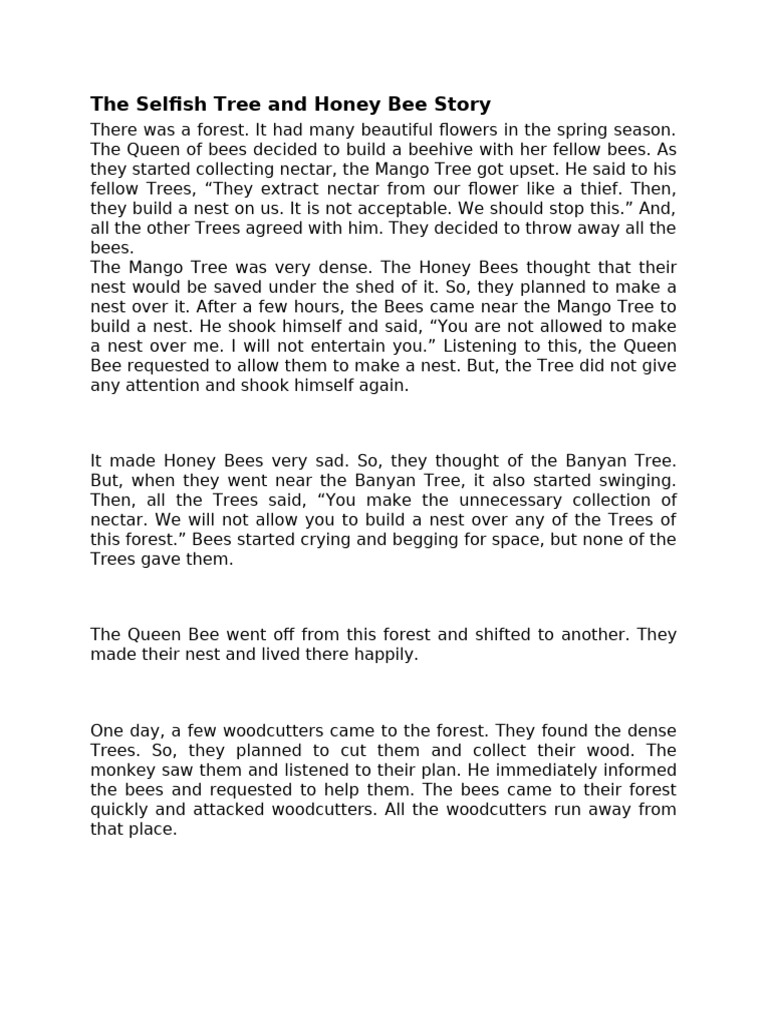 The Selfish Tree and Honey Bee Story | PDF