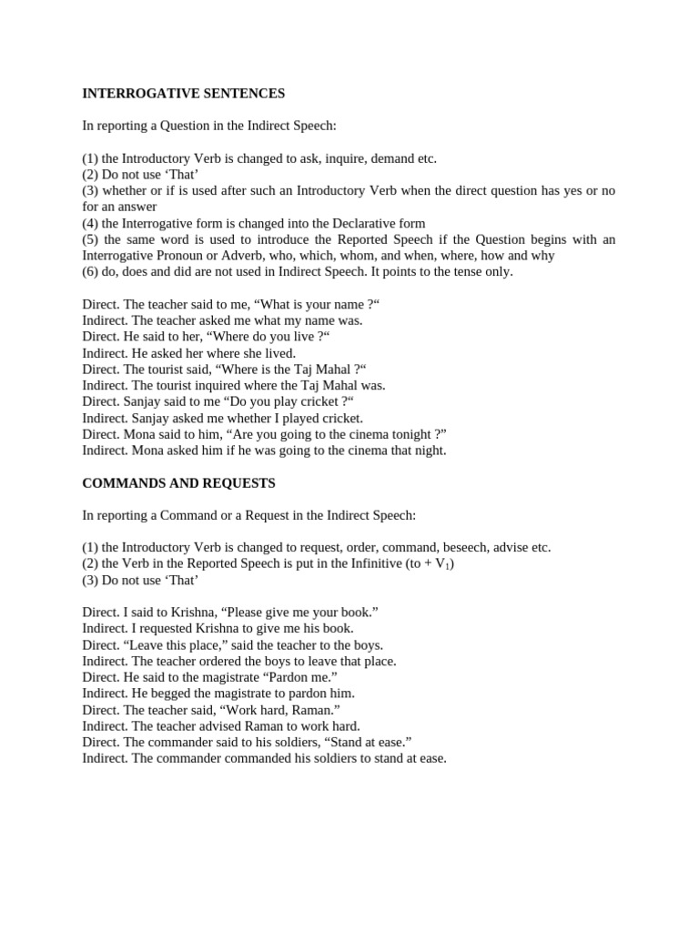 NARRATION INTERROGATIVE and IMPERATIVE SENTENCES (1) | PDF