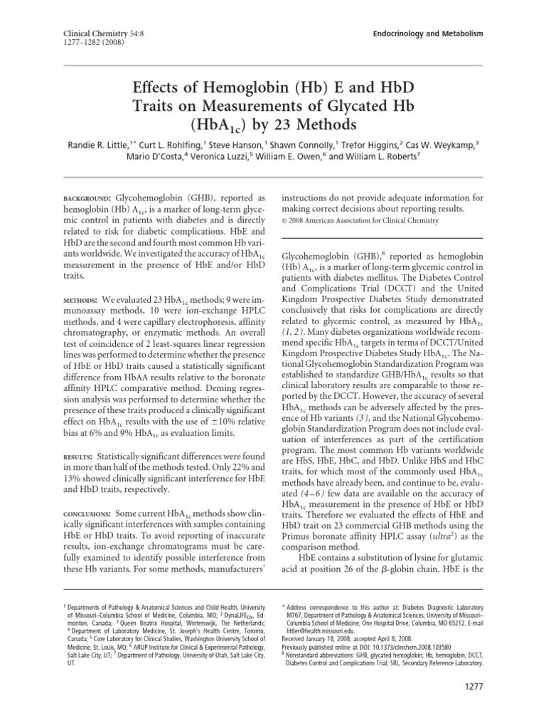 2008-HbE和HbD性状对23种方法测定糖化血红蛋白的影响HbE and HbD Traits on Measurements of ...
